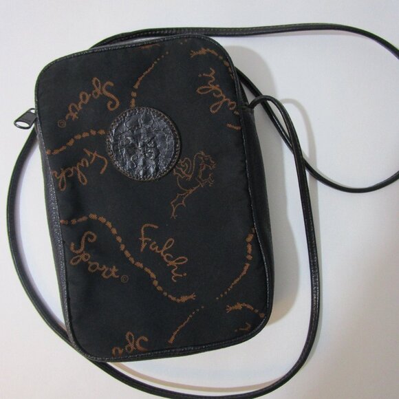 Carlos Falchi | Bags | Black Logo Canvas Crossbody Purse Japan Shoulder ...